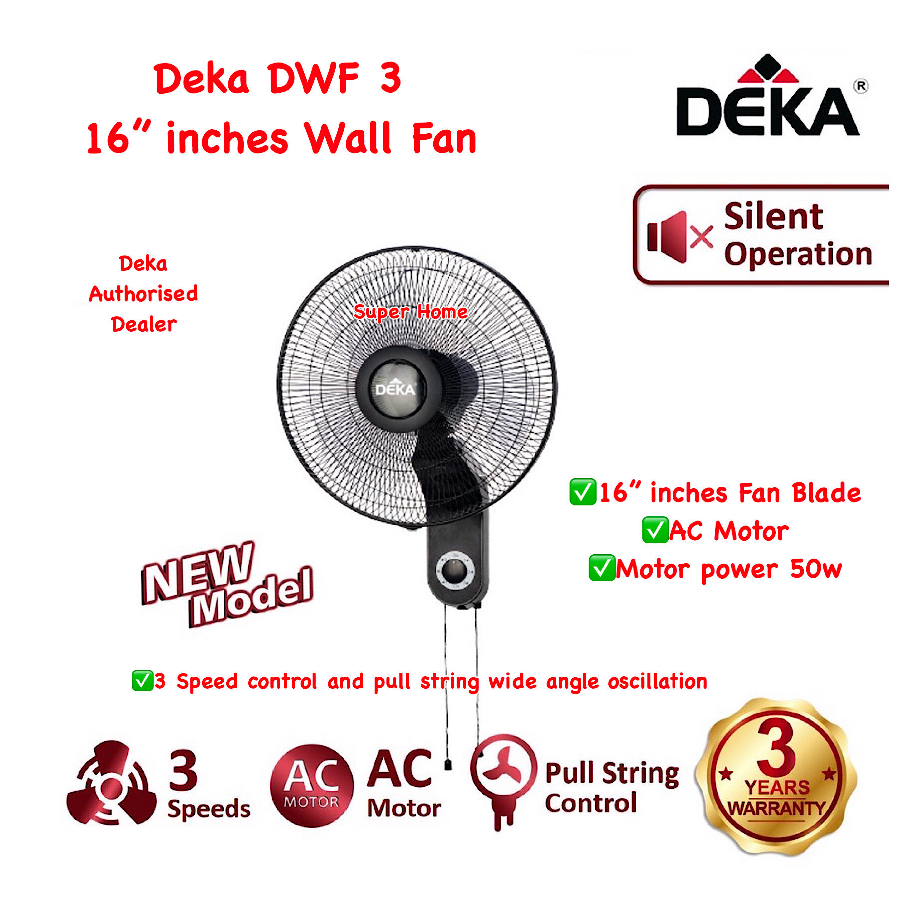 Deka Wall Fan DWF3 16 inch Wall Fan | Lazada