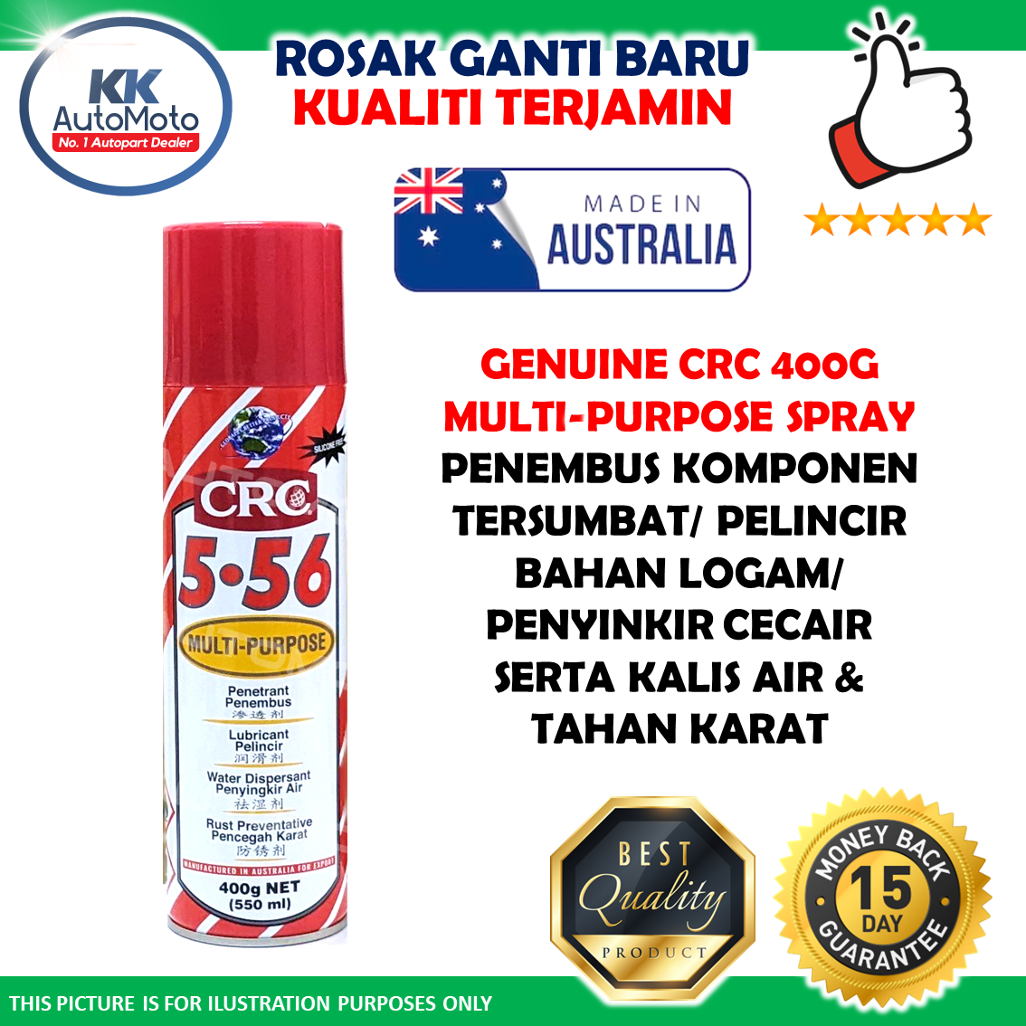 Genuine CRC 5.56 Multi-Purpose Lubricant Spray 400g Penetrate Lubricate ...
