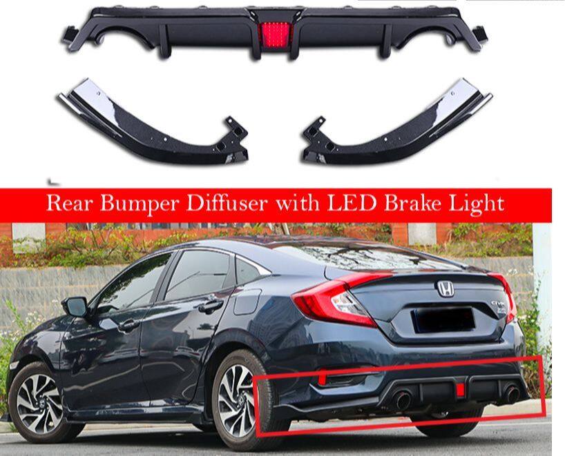HONDA CIVIC FC 2016 2021 REAR DIFFUSER WITH LED LIGHT COLOUR CARBON ...