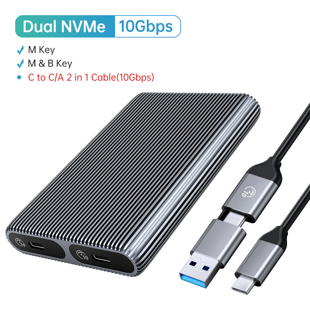 Dual Bay NVMe Enclosure ORICO Dual Protocol Hard Drive SSD Case With ...