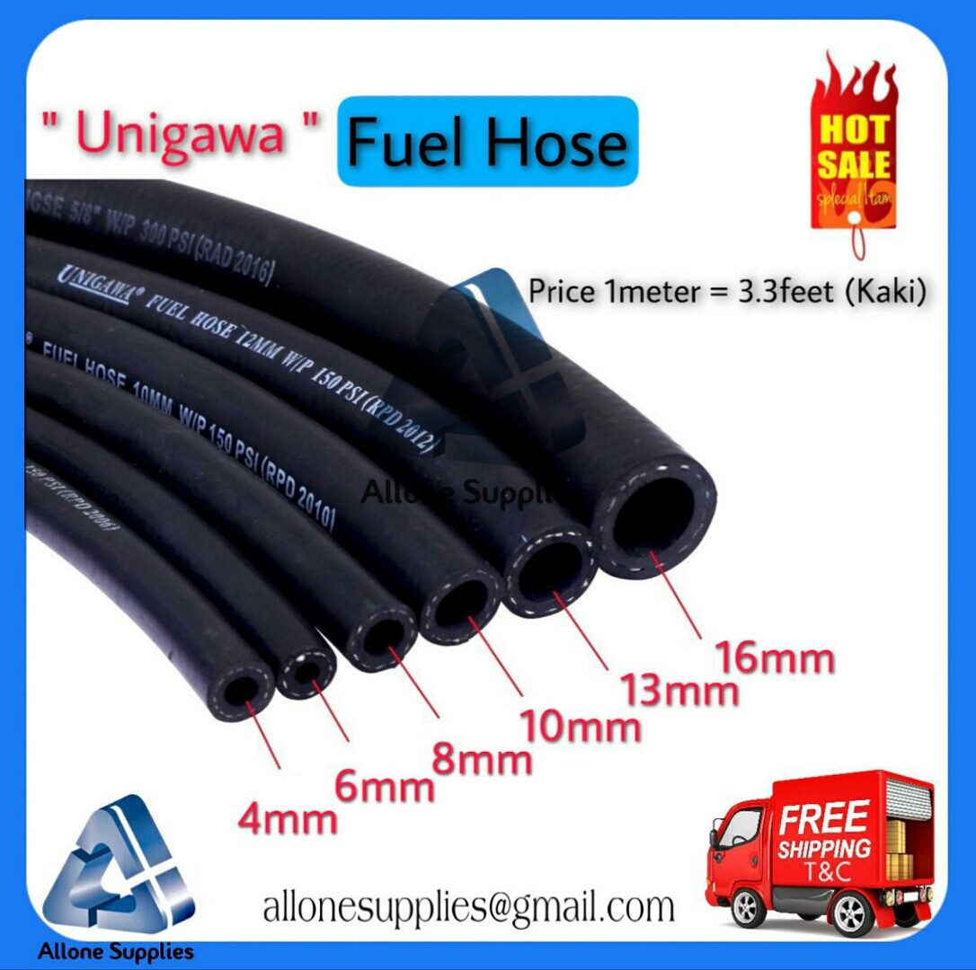 " Unigawa " Fuel Hose [1 meter] , Oil Hose , Petrol Hose , Diesel Hose 10 Bar 4mm, 6mm, 8mm ...
