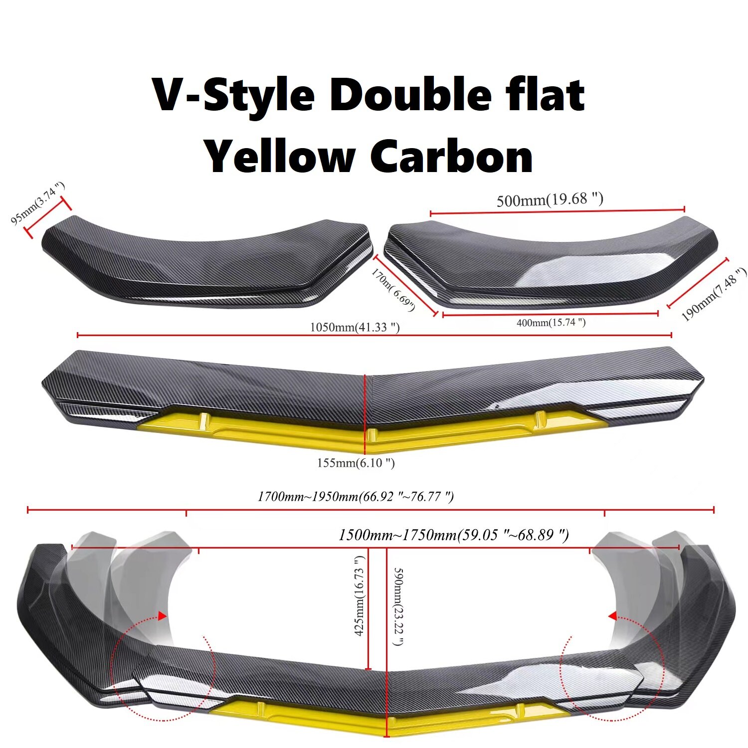 Car Universal Front Bumper Diffuser Lip Wrap Angle Splitters Double ...