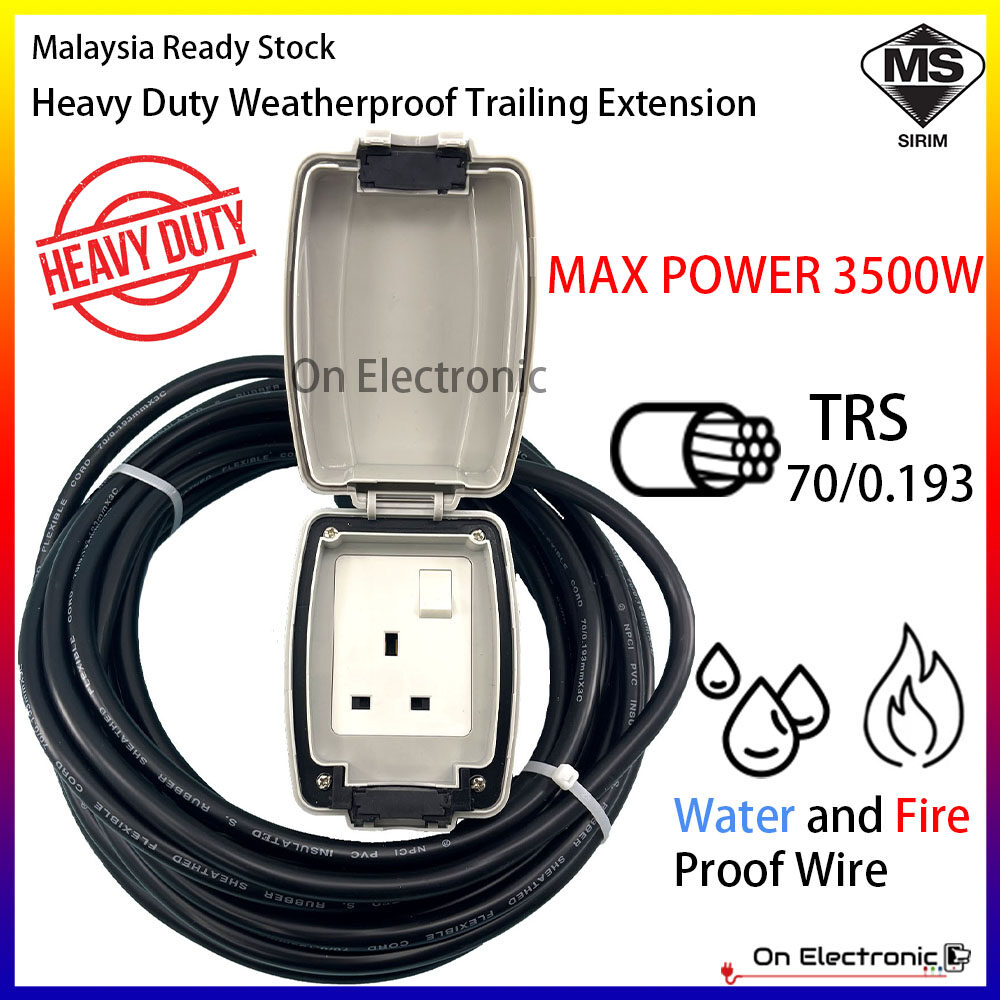 3500Watt HEAVY DUTY TRAILING EXTENSION SOCKET PLUG TRS Cable (Pure full ...