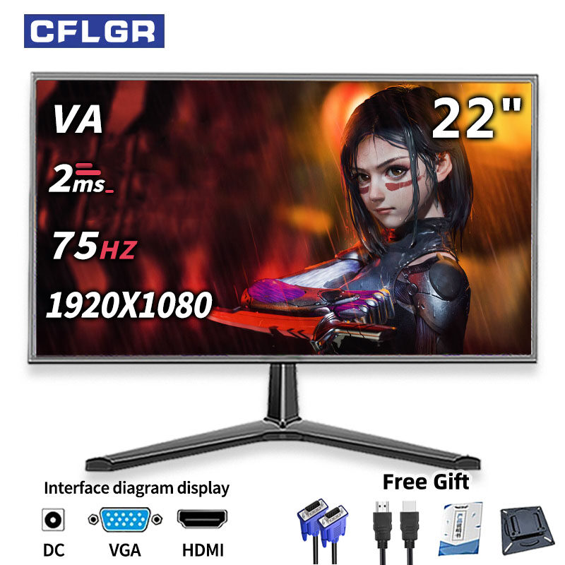 Monitor PC 22Inch Monitor Gaming 75HZ Wiht VGA HDMI Lcd Monitor Display ...