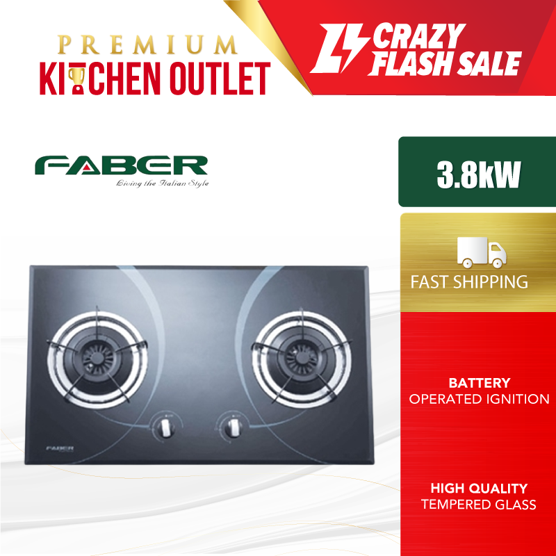 Faber 3.8kW 2 Burnes Built-In Tempered Glass Gas Cooker Glass Hob ...