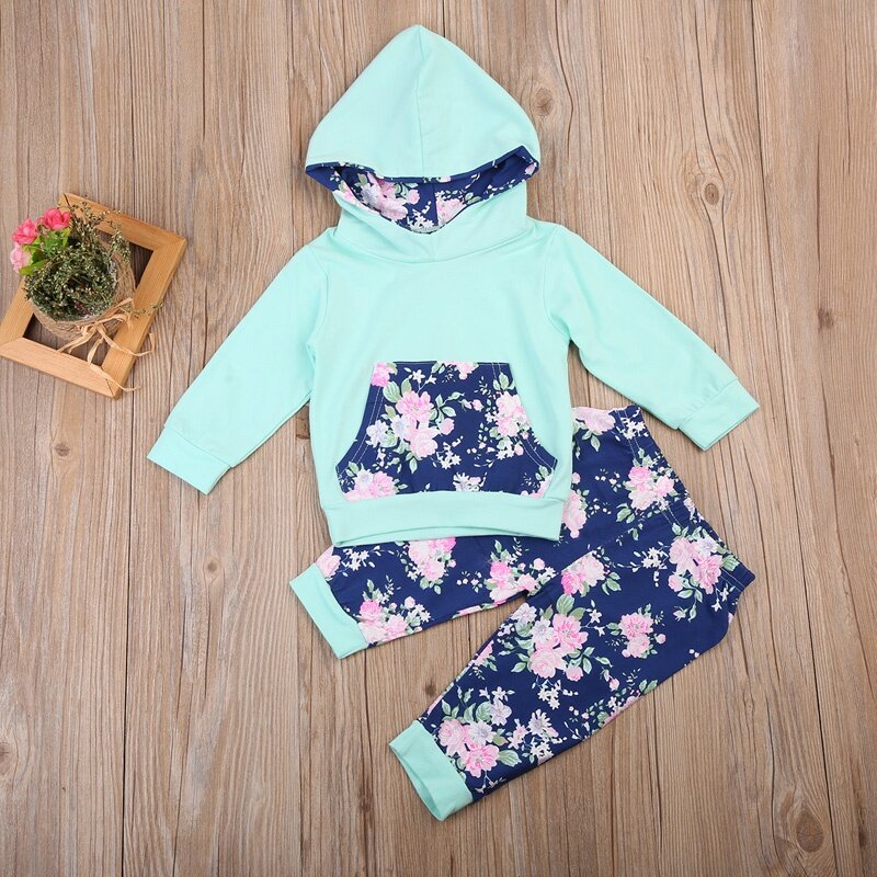 Toddler Baby Girls Floral Hooded Clothing Sets Babies Flower Print Tops ...