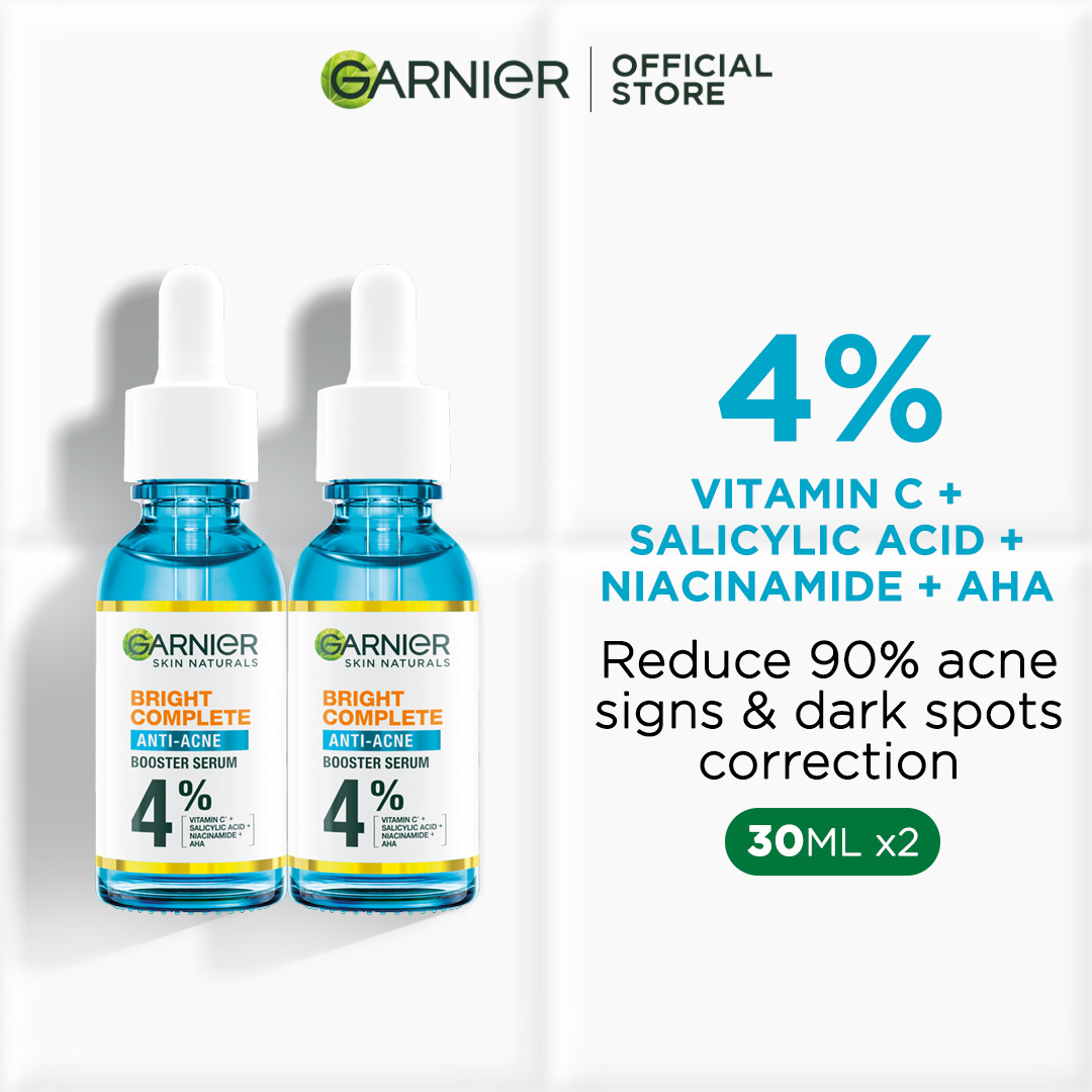 Garnier Bright Complete Anti Acne Booster Serum Twinpack (30mlx2) | Treat & Fight Acne, 4% ...