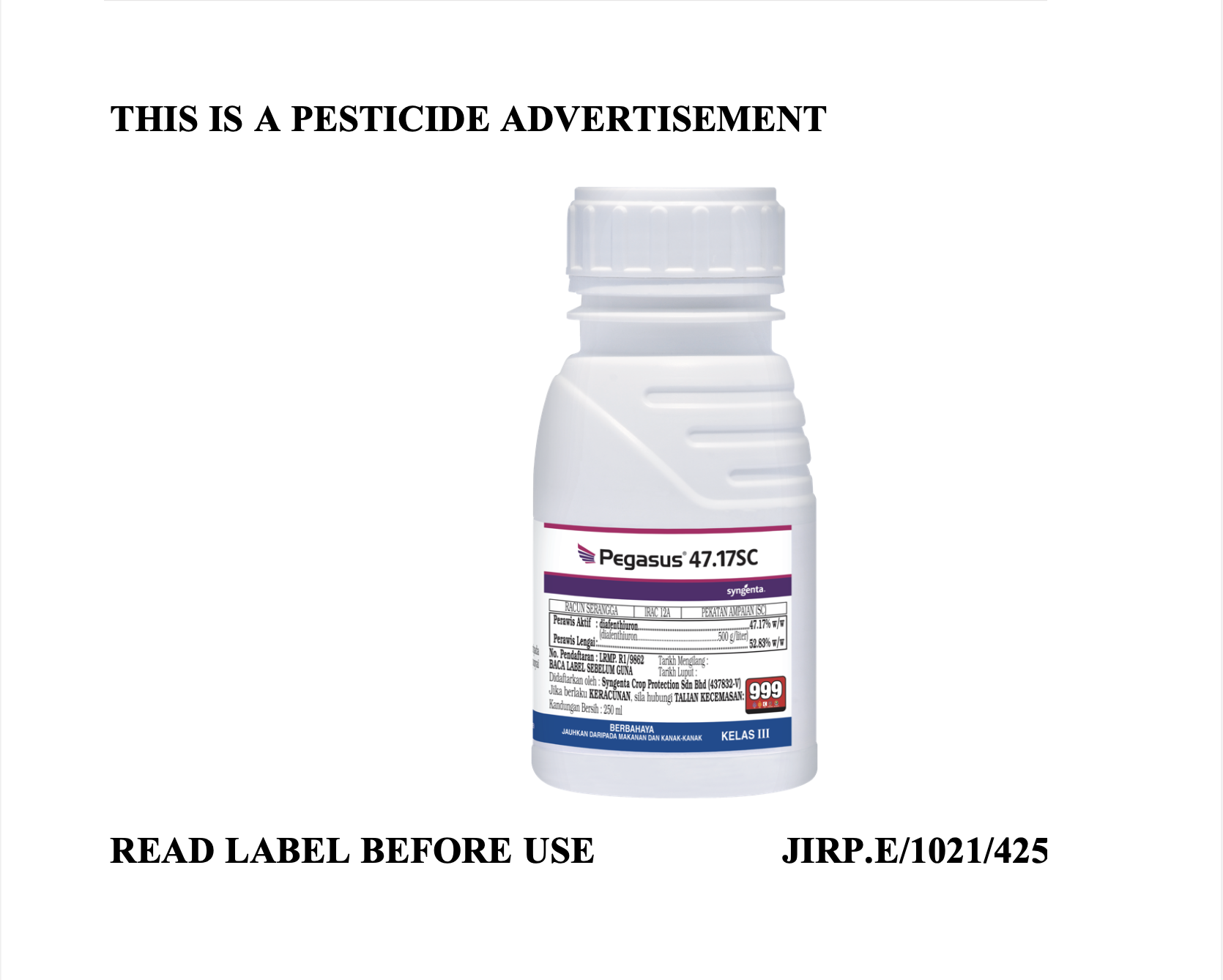 SYNGENTA Pegasus® 47.17SC 250 ml Insecticide Diafenthiuron 47.17% Racun ...