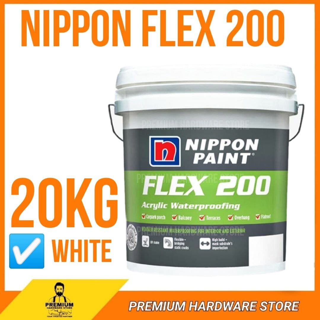 NIPPON PAINT Flex 200 Arcylic Waterproofing 20KG (White & Grey) Roof & Wall Waterproof Paint ...