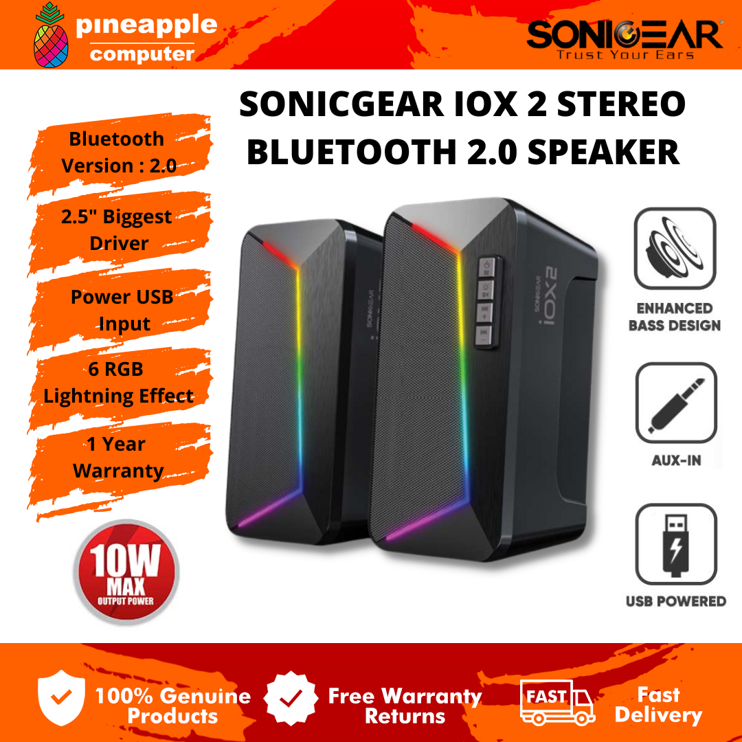 SonicGear iOX 2 Stereo Bluetooth USB 2.0 Speaker | 6 RGB Light Effect ...