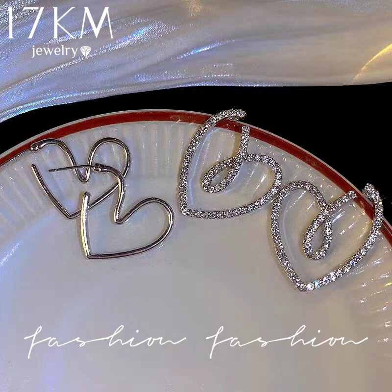 17KM Luxury Crystal Zircon Hollow Heart Silver Drop Earrings for Women ...