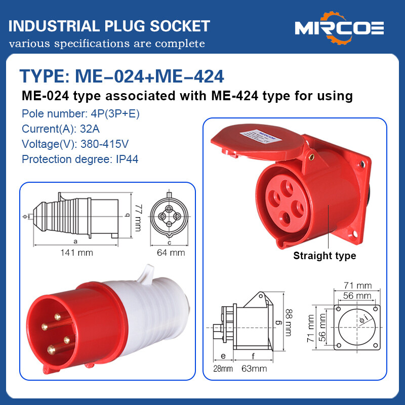 32A 3pin 4pin 5pin Industrial Plug Inudstrial Connector Coupler Panel Socket Straight&Oblique ...