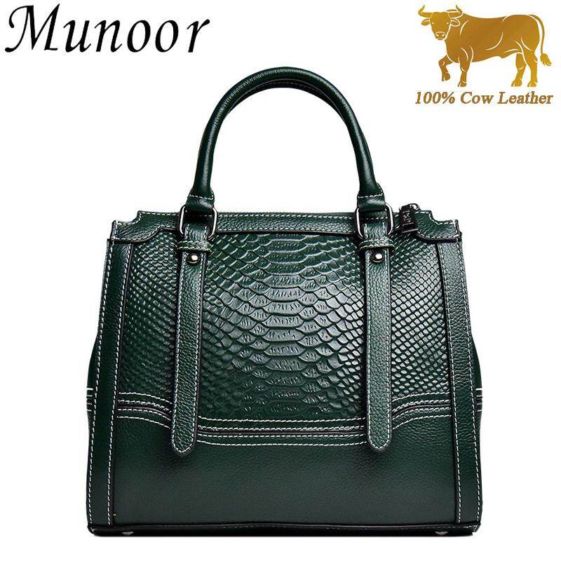 Munoor ที่มีคุณภาพสูงเม็ดด้านบน 100% หนังวัวแท้ womwn ยอดจับกระเป๋า ...