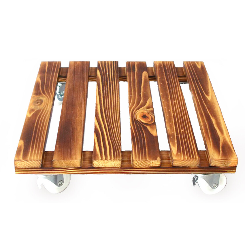 30cm Rolling Wooden Planter Caddy Potted Plant Stand With Wheels Round ...