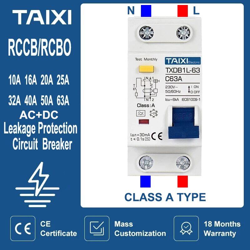 Residual Current Circuit Breaker Type A RCCB MCB RCBO 1P+N 10A 16A 20A ...