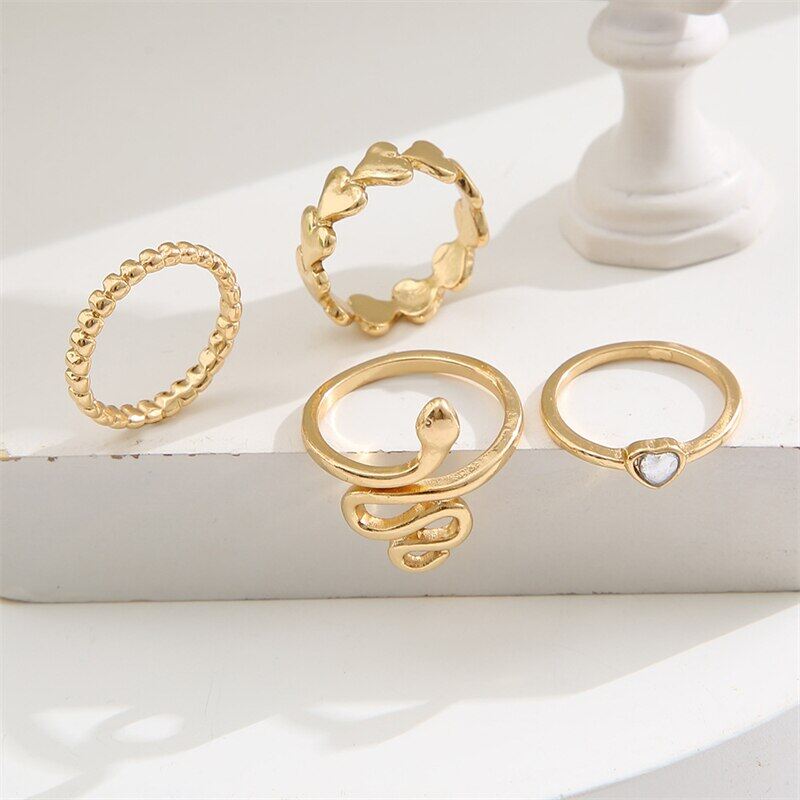 17KM Heart Snake Rings Vintage Gold Color Romantic Rings for Women Cute ...