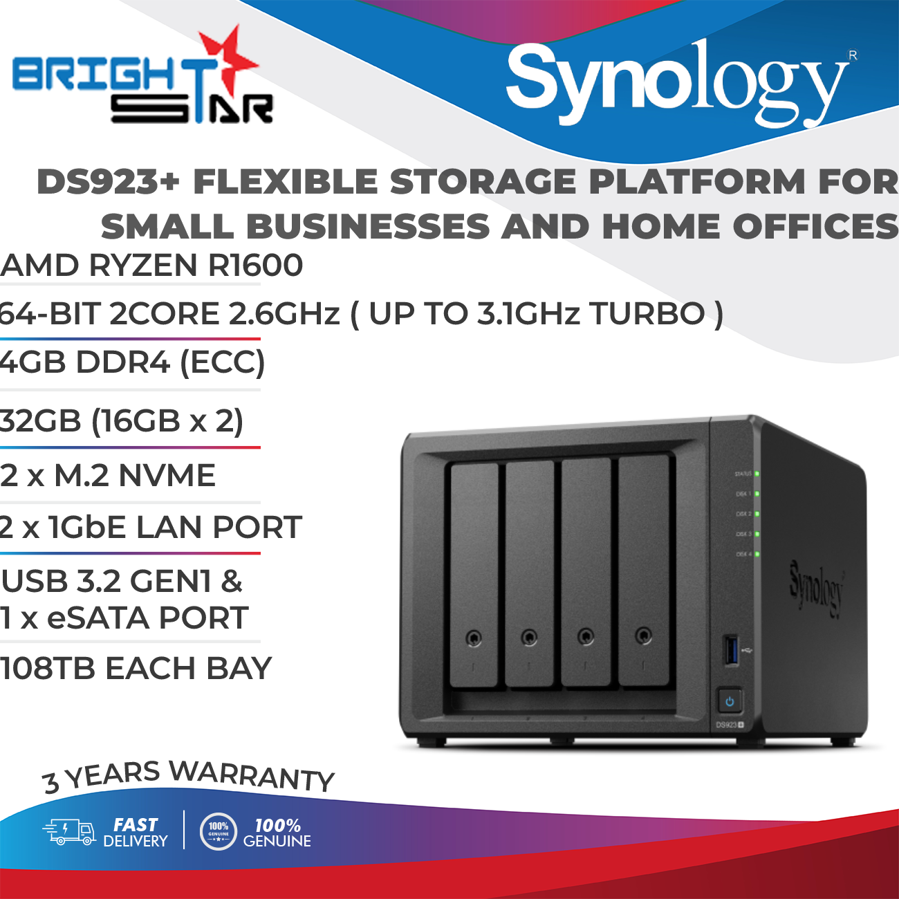 SYNOLOGY DS923+ 4-BAY NAS FLEXIBLE STORAGE PLATFORM FOR SMALL ...