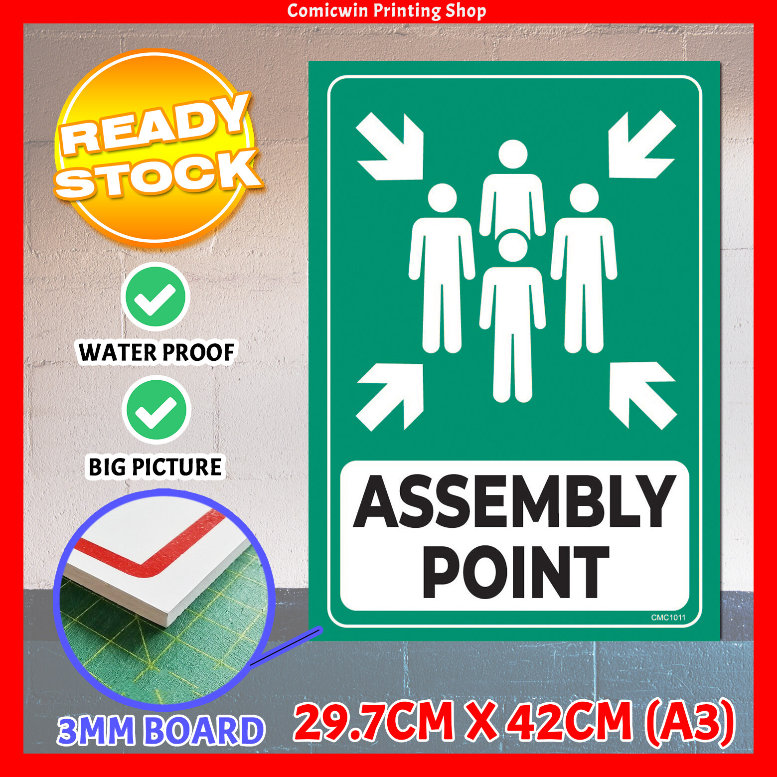 CMC1011 Assembly Point Signage Board A3 size (3mm thickness) PVC Foam ...