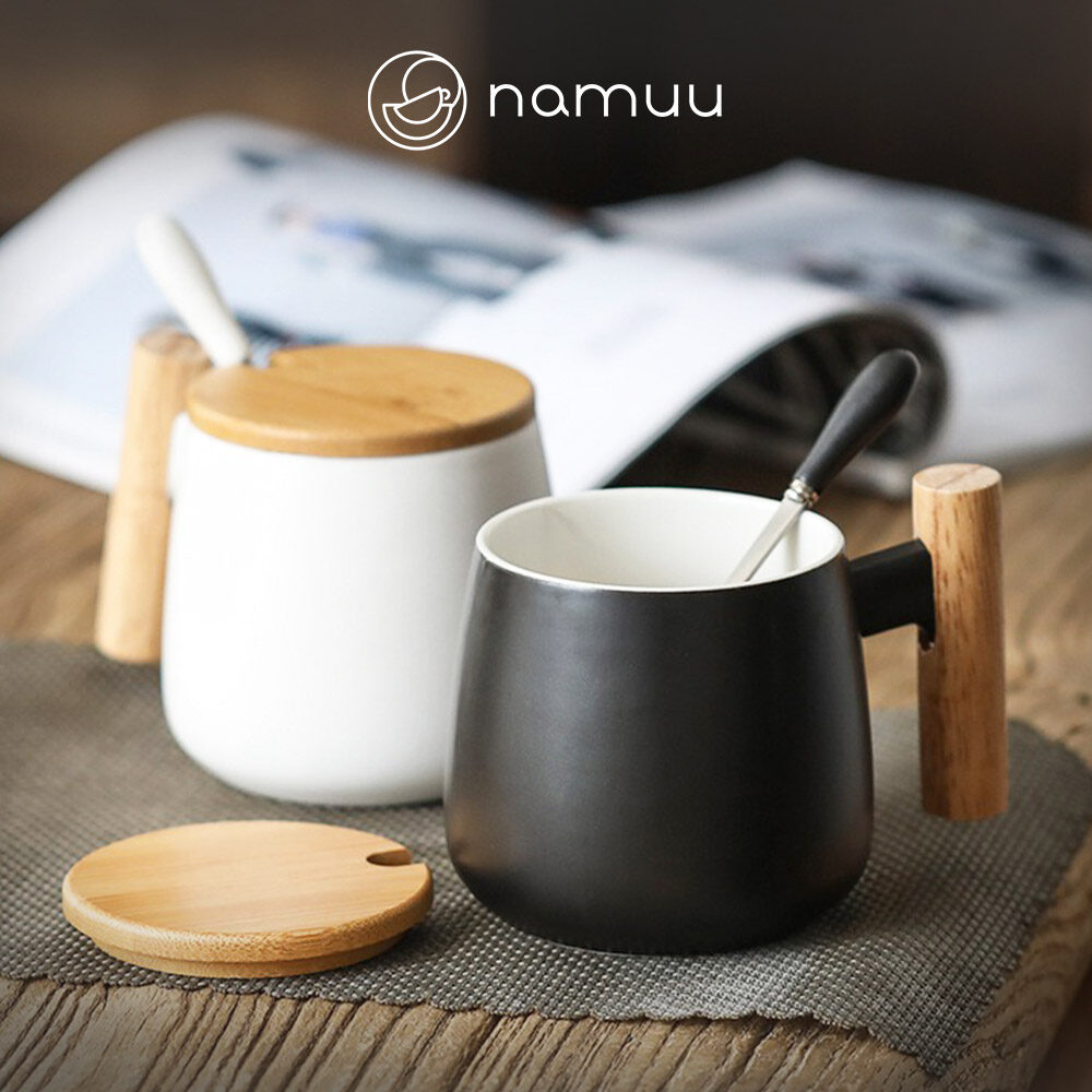 NAMUU MALAYSIA Japanese Nordic Matte Ceramic Cup Bamboo Wooden Handle ...