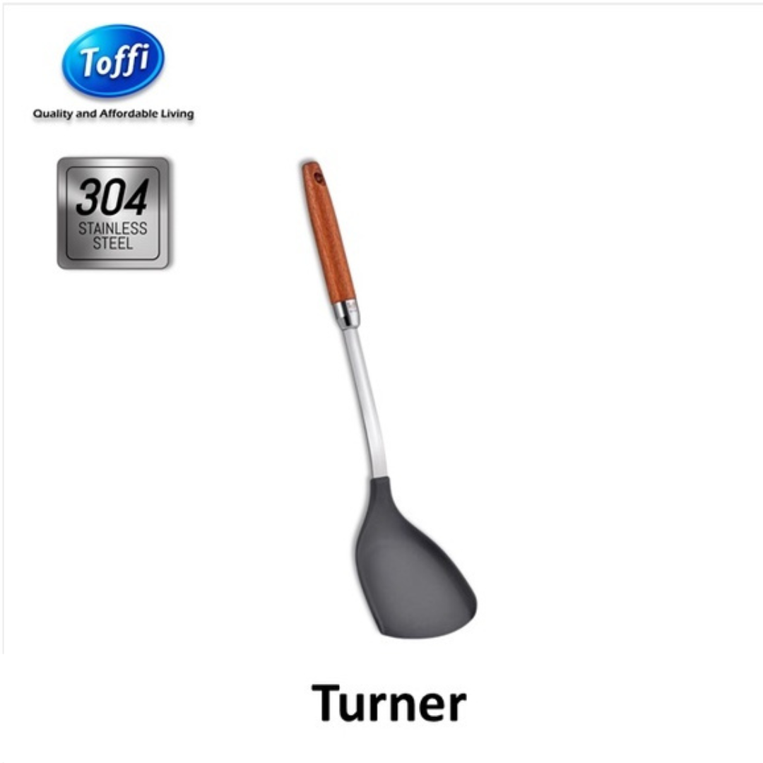 TOFFI Silicone Turner, Ladle, Slotted Turner with Wood Handle / Sudip ...