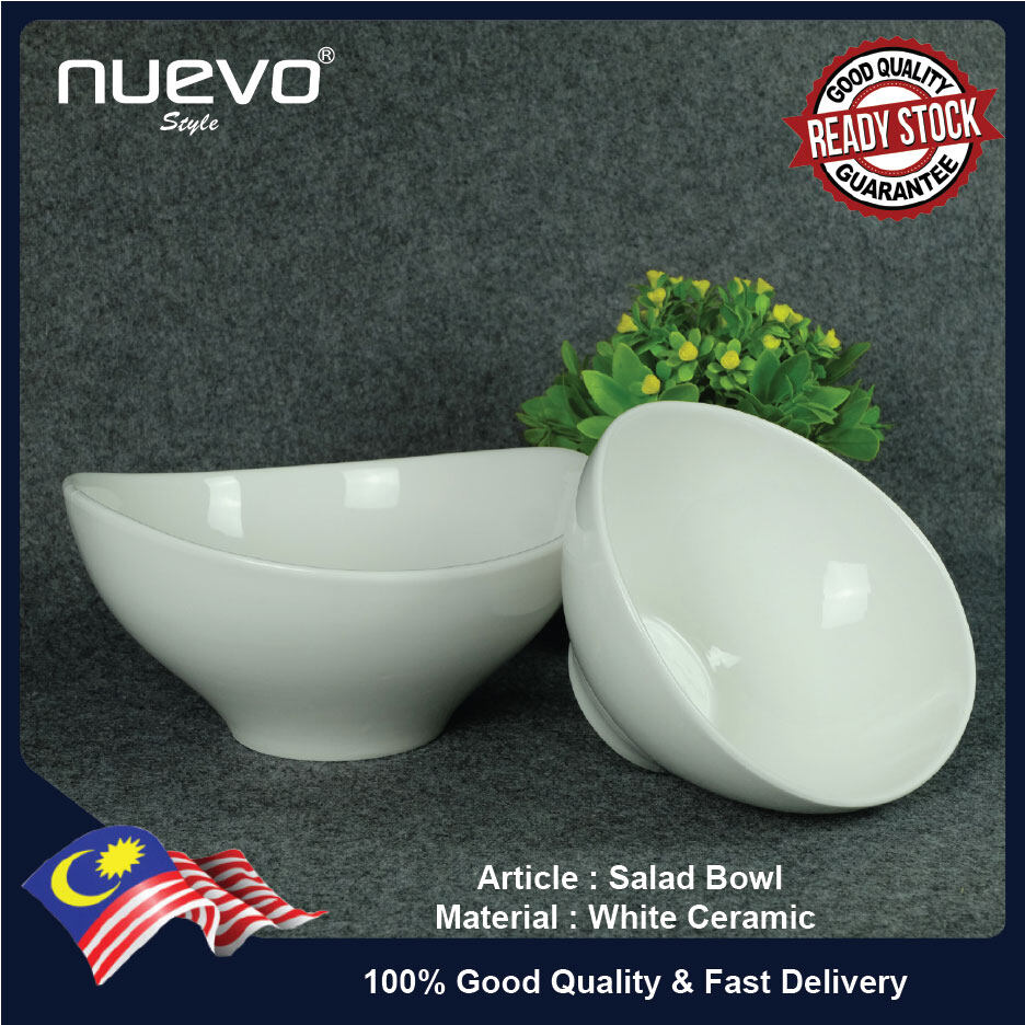 10 Inch White Ceramic Salad Bowl 白色陶瓷沙拉碗 Mangkuk Salad Seramik Putih ...
