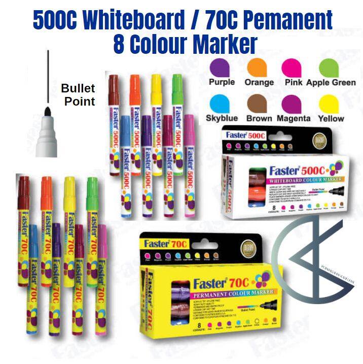 Faster 70C Permenant / 500C Whiteboard Colour Marker / Bullet Point ( 8 ...
