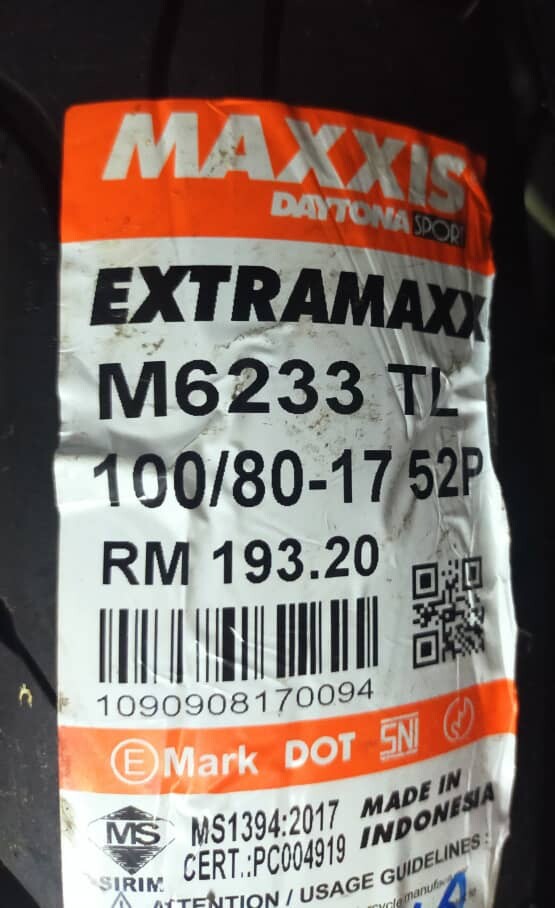 M6233 EXTRAMAXX MAXXIS TYRE 100/80-17 | Lazada