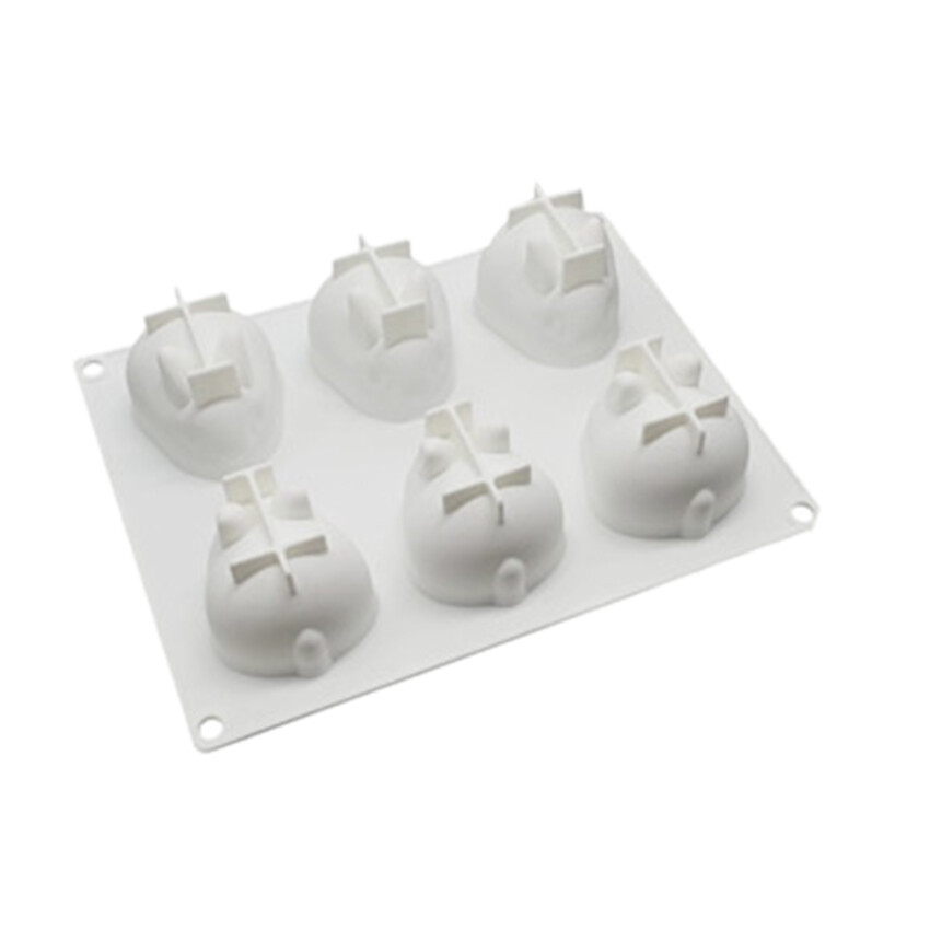 3D Rabbit Shape Silicone Cake Mold 6-Cavity Mousse Dessert Baking Bunny ...