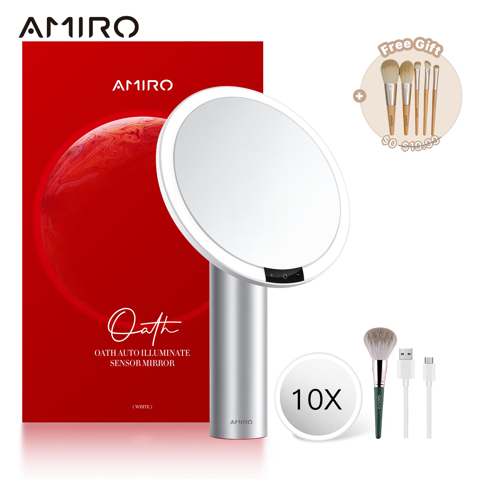 AMIRO O2 LED Vanity Mirror with 10X Mirror White | Lazada
