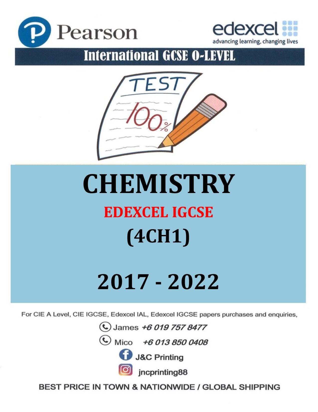 EDEXCEL IGCSE CHEMISTRY 4CH1 2017 - 2022 (PAPER 1&2) PAST YEAR PAPER ...
