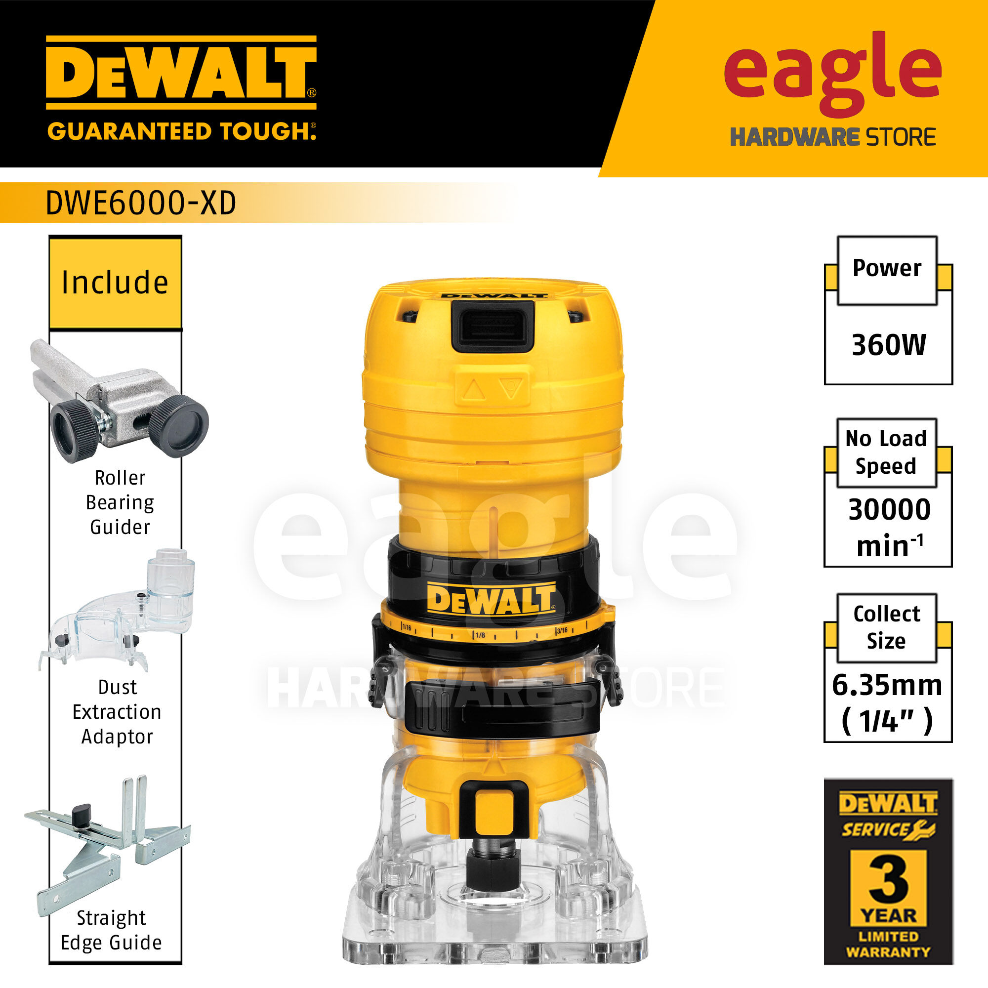 Dewalt DWE6000-XD 6.35mm ( 1/4" ) 390W Trimmer ( DWE6000 ) | Lazada