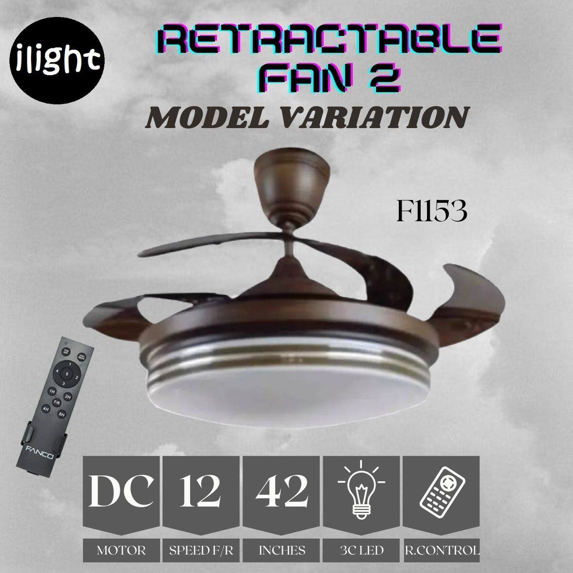 FANCO Retractable Ceiling Fan 42 Inches with 3 Color LED Light (PART 2 ...