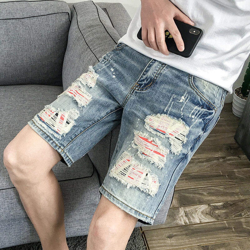 【READY STOCK】Ripped Denim Short pants men Wild Korean Style Straight ...