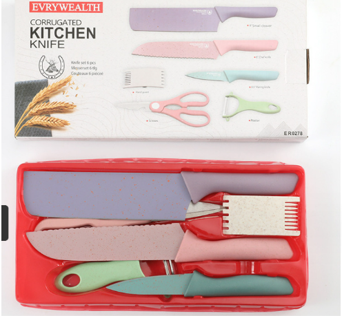 Straw six-piece set stainless steel kitchen knives set paint knife ...