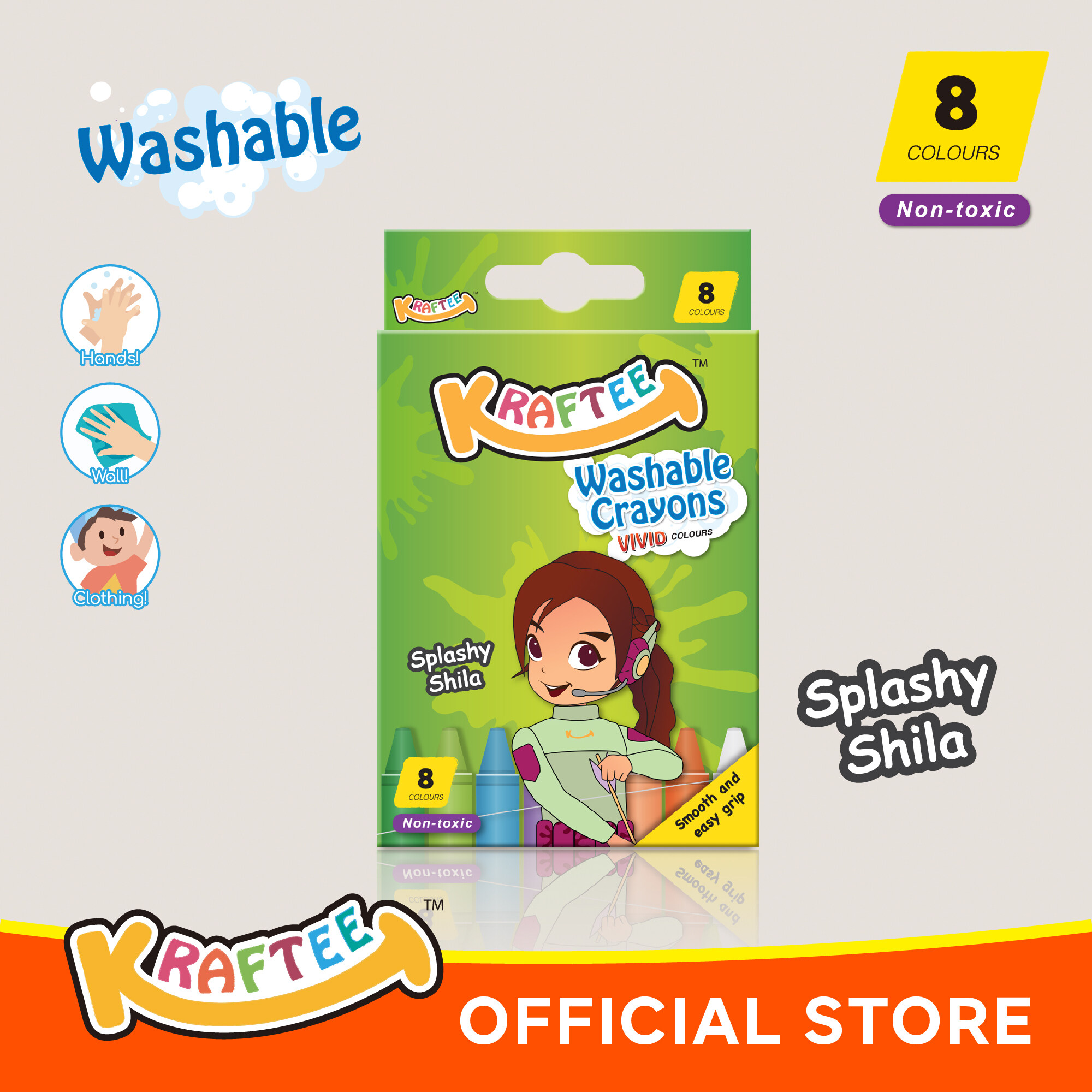 Kraftee 8pcs Washable Crayons For Kid Children Art Creativity - Splashy ...