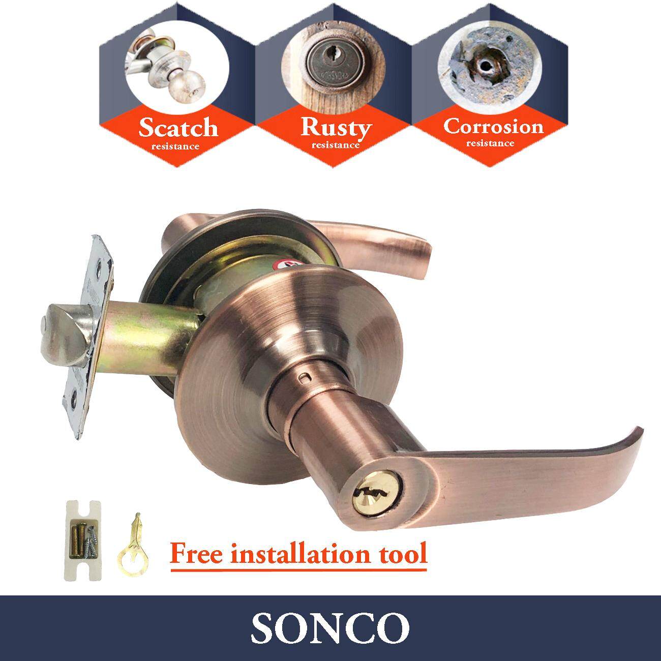 Sonco Tubular Lever Cylindrical Cylinder Door Lock Tombol Pintu Bilik ...