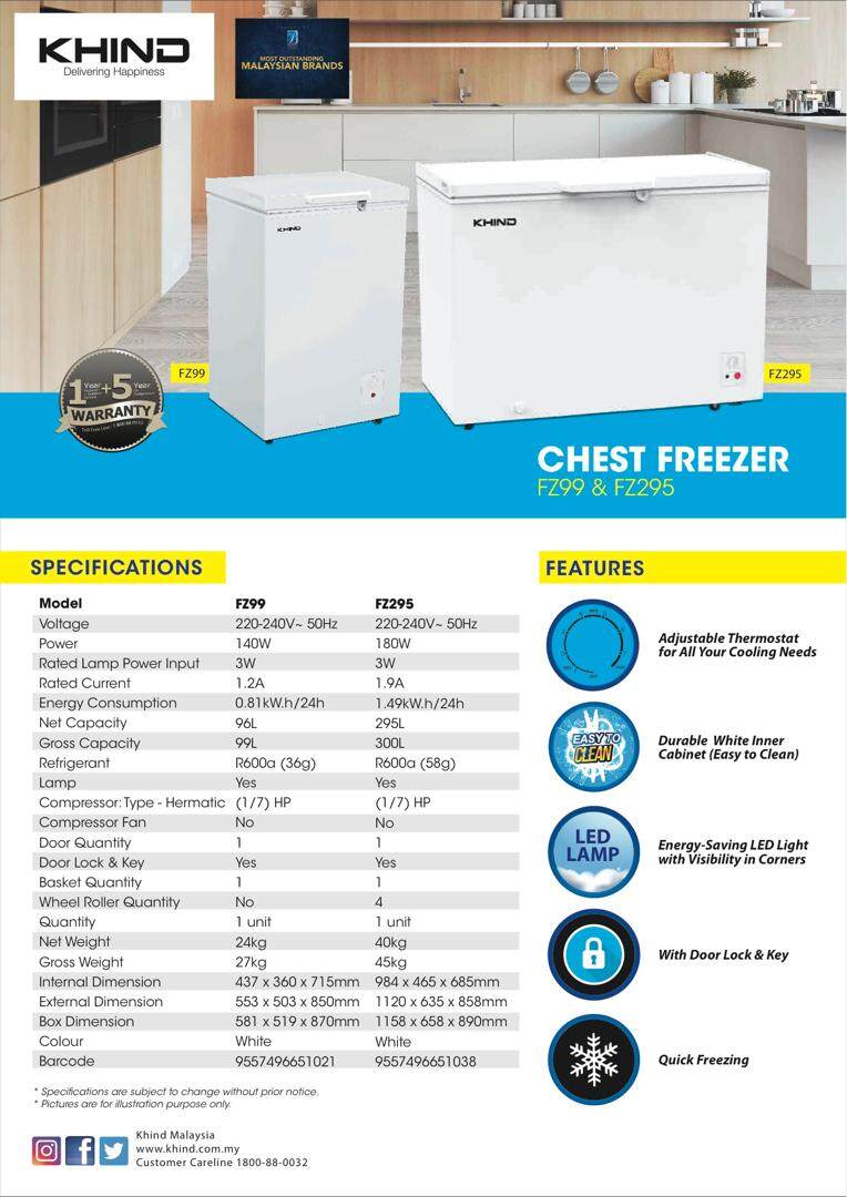 KHIND CHEST FREEZER FZ99 (96L) | Lazada