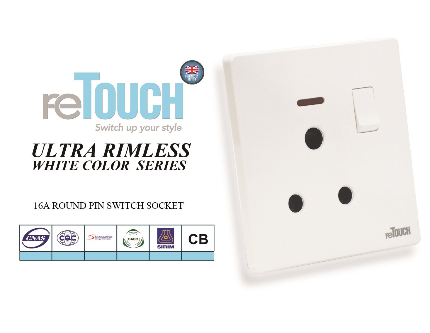 reTouch Ultra Rimless White Color - 15A Round Pin Switch Socket | Lazada