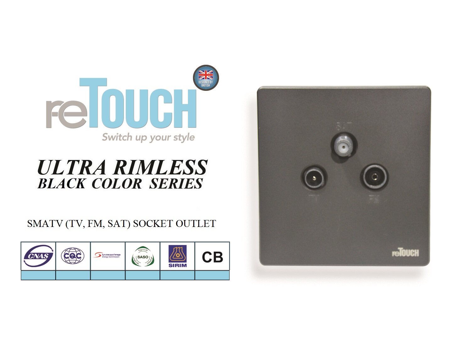 reTouch Ultra Rimless Matte Grey Color - SMATV (TV,FM,SAT) Socket ...