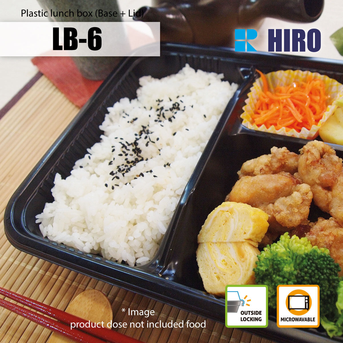 [100 set] LB-6 Disposable Plastic Food Container Lunch Box Bento Box HIRO FOOD (Base & Lid set ...