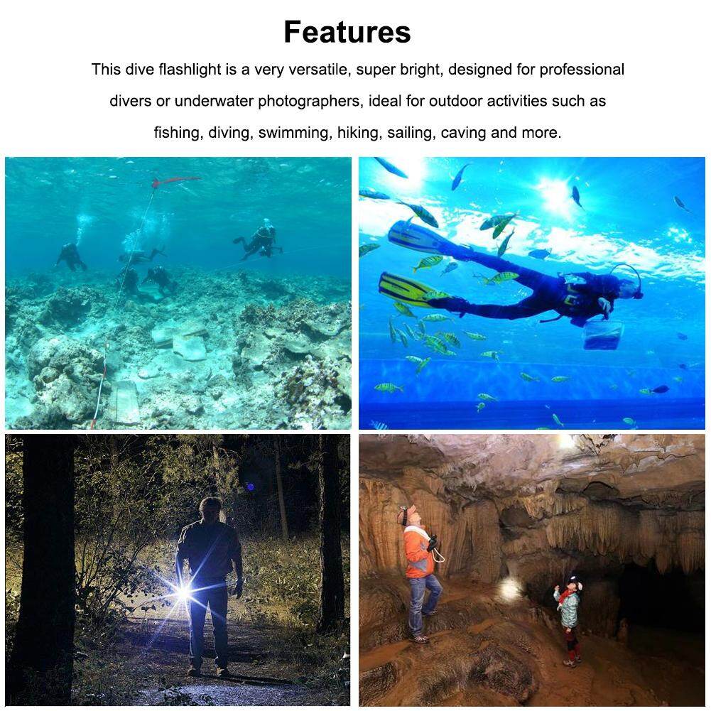 Underwater 100M 2500LM XM-L L2 Mini LED Diving Flashlight 18650 Battery ...