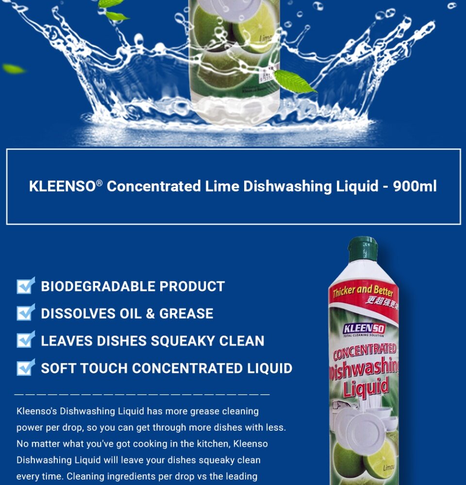 Kleenso Concentrated Lime Dishwashing Liquid - 900ml - Kleenso.my
