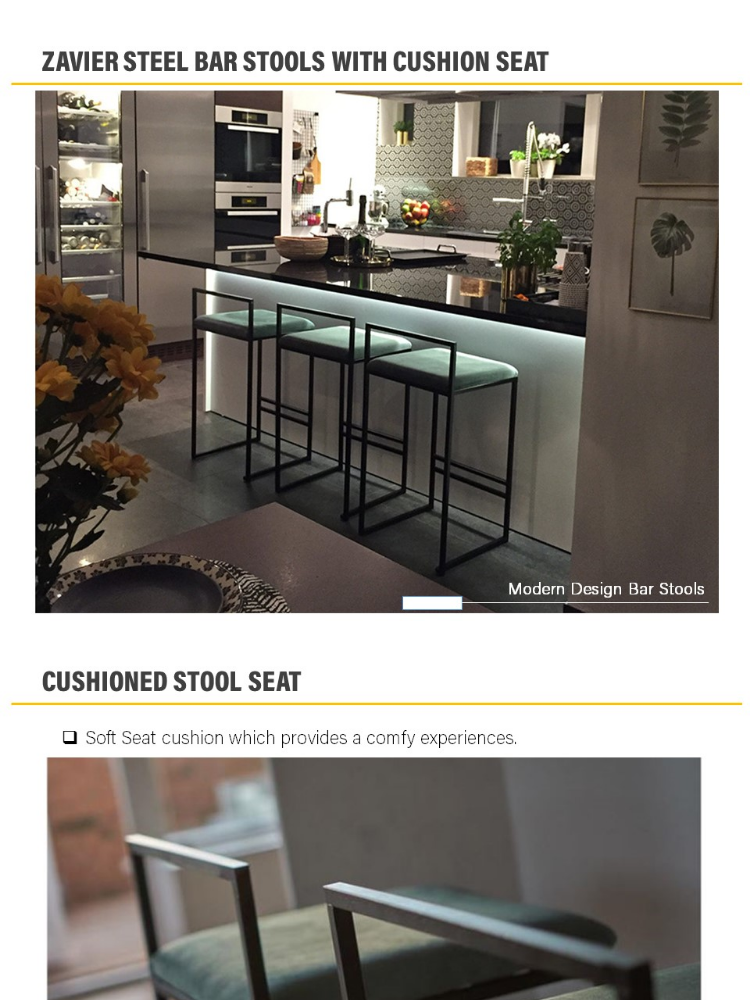 LIKE BUG: ZAVIER Steel Wooden High Leg With Canvas Cushion Seat Bar Stools [BLACK Steel , BROWN ...