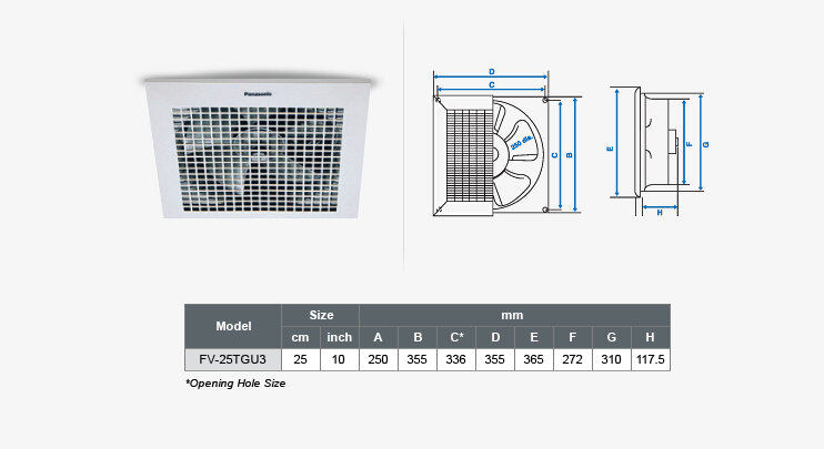 Panasonic Ceiling Exhaust Fan 10 Inch Fv 25tgu | Shelly Lighting