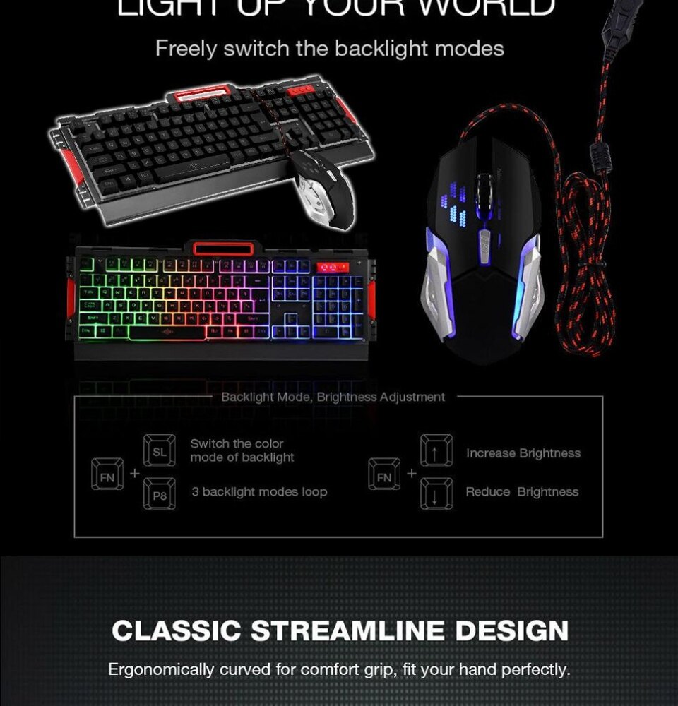 idrop K33 GAMING SET - LED Backlit USB Wired Gaming Keyboard + Mouse ...