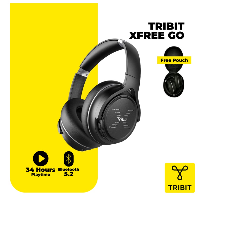 Tribit XFree Go (Upgraded) Bluetooth Headphones Bluetooth 34 Hours Play ...