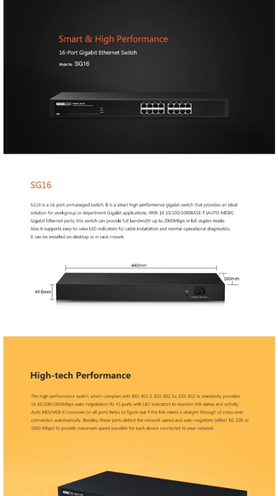 SG16 - 16-Port Gigabit Unmanaged Switch | PGMall