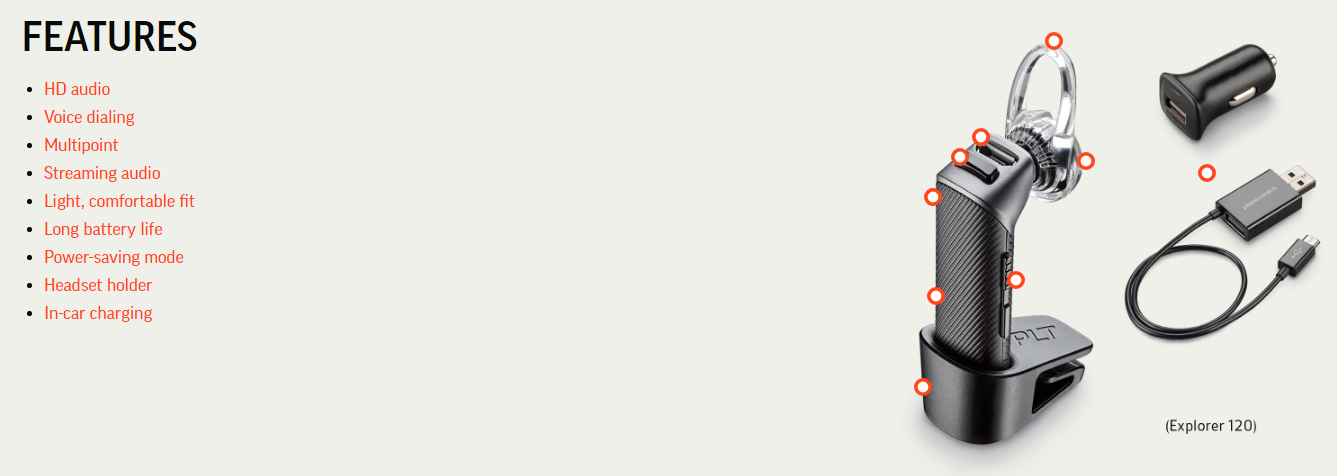 Plantronics EXPLORER 120 Wireless Bluetooth Mono Headset with Car ...